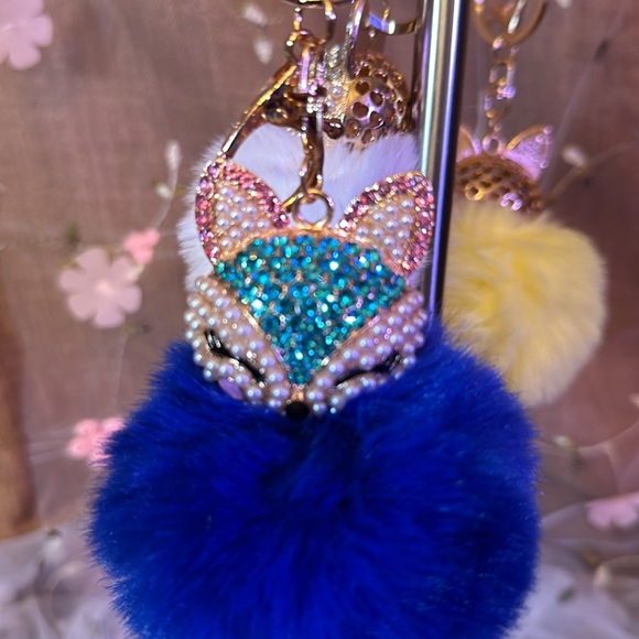 Unbranded | Other | Fox Blue Rhinestone Puffy And Fuzzy Keychain | Poshmark